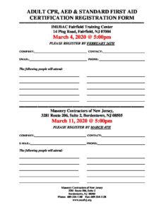 CPR, AED & First Aid Registration Form | Masonry Contractors of New Jersey