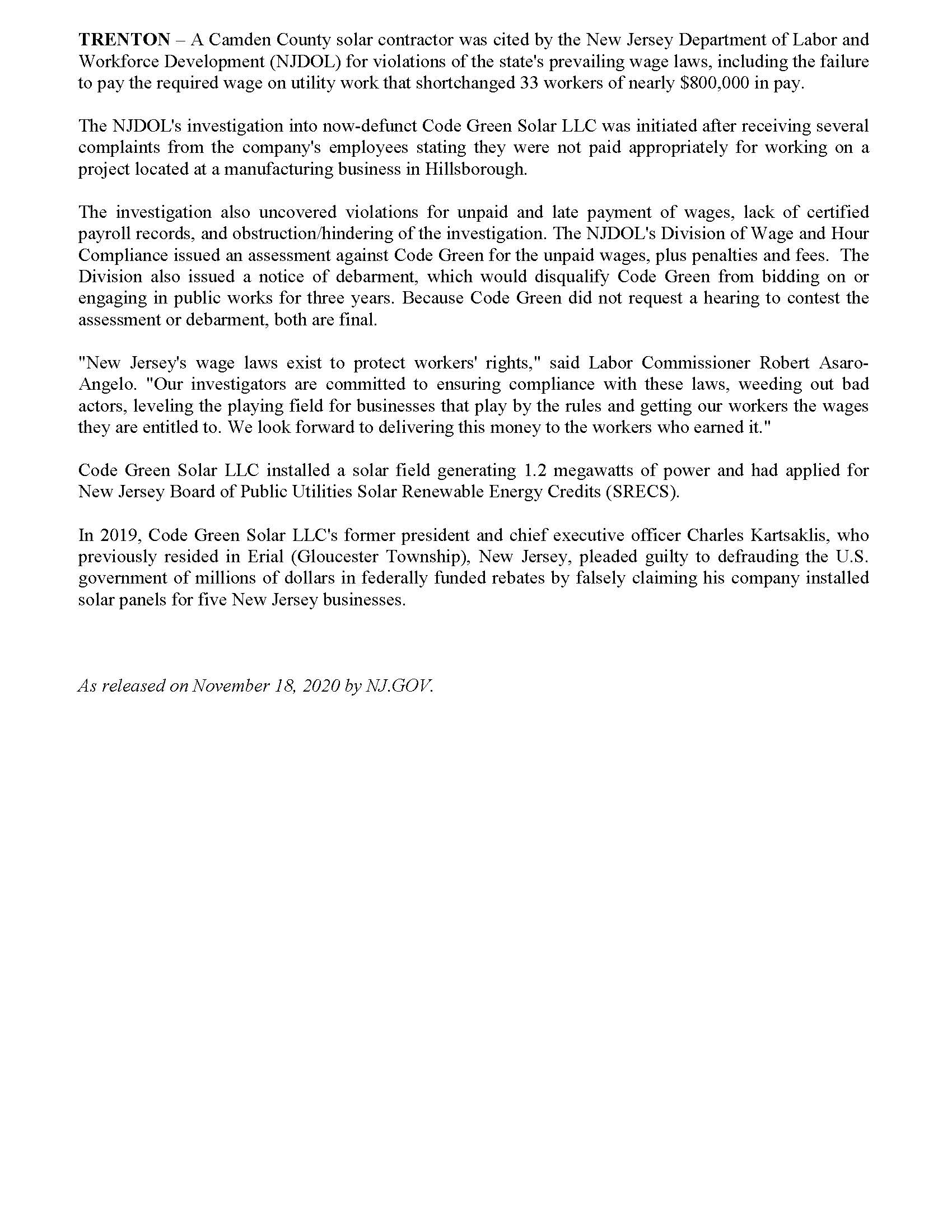 NJDOL Investigates Solar Company Owes 800k In Unpaid Wages Masonry NJDOL Investigates Solar Company Owes 800k In Unpaid Wages Masonry